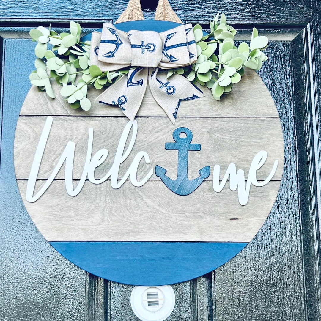 Front Door Deocr, Nautical Door Sign, Lake, Beach Door Hanger, Front ...