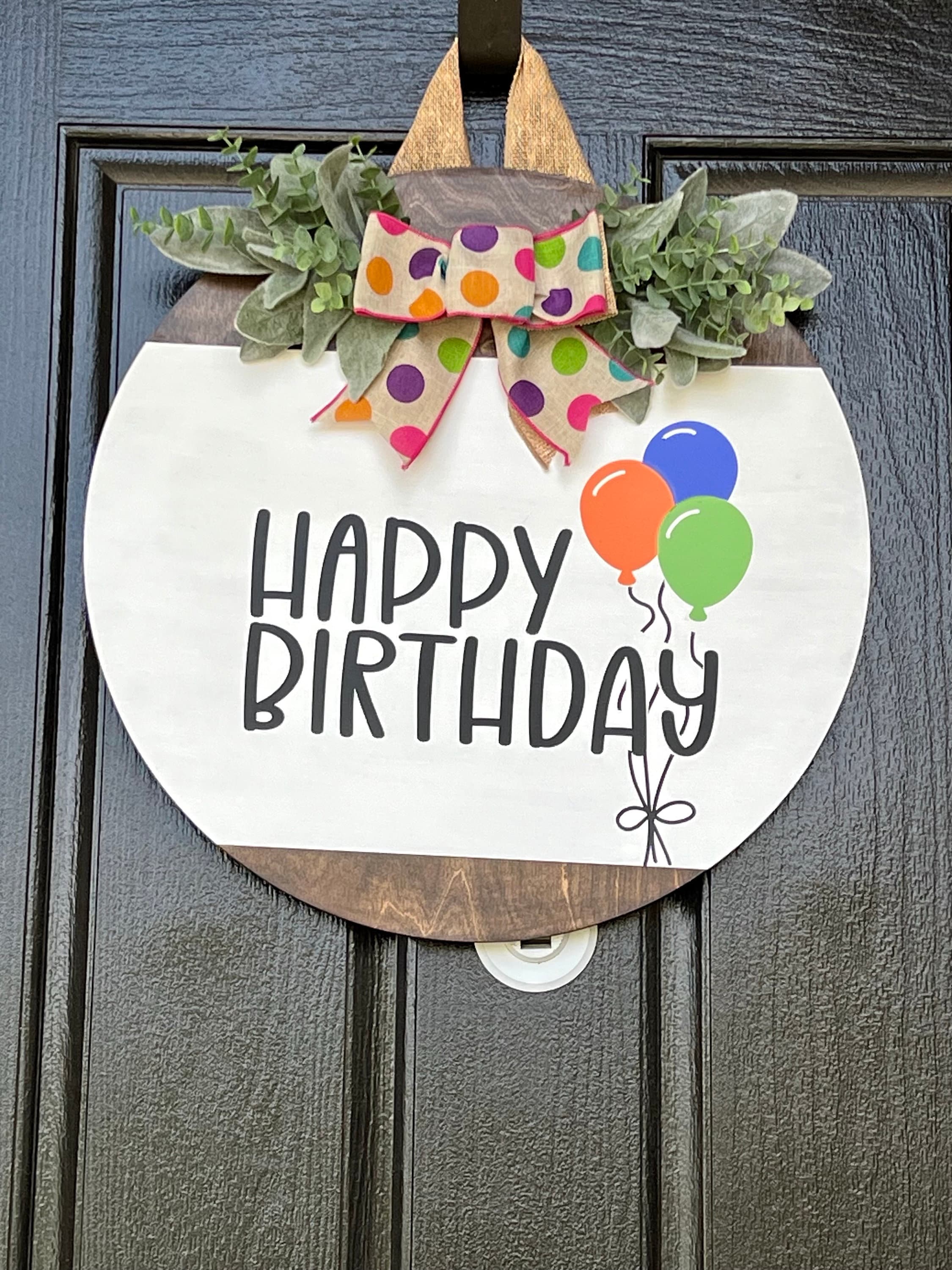 Front Door Decor, Happy Birthday Door Sign, Front Door Wreath, Round ...