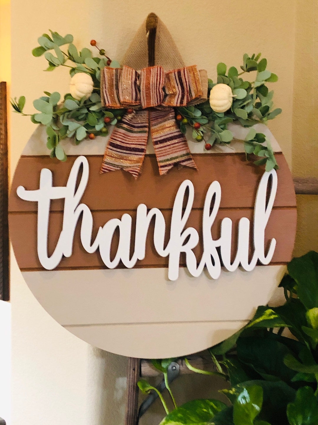 Thanksgiving Door Sign, Fall Door Hanger, Fall Door Decor, Round Wood ...