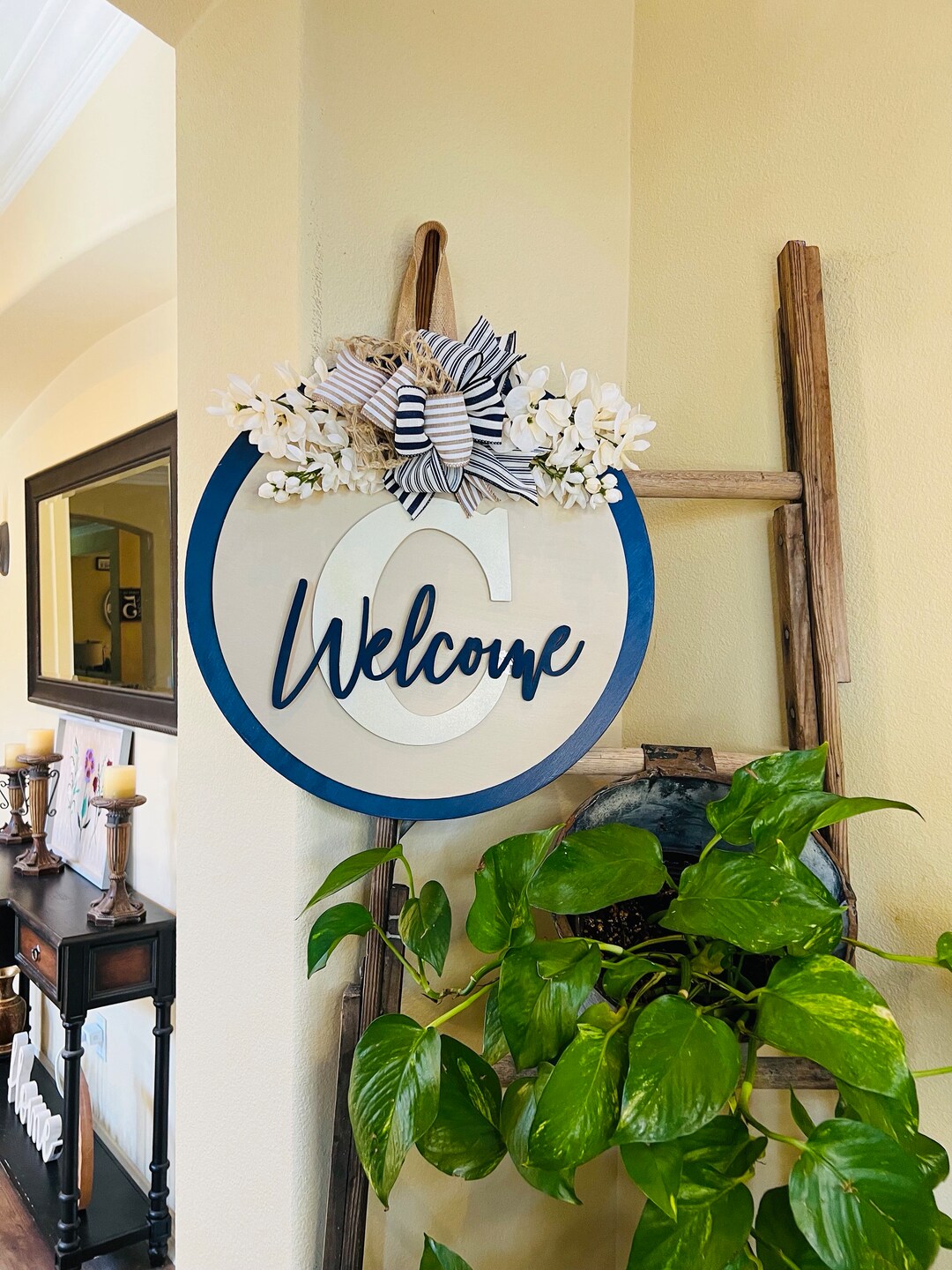 Monogram Front Door Sign Welcome Door Decor Family Name - Etsy