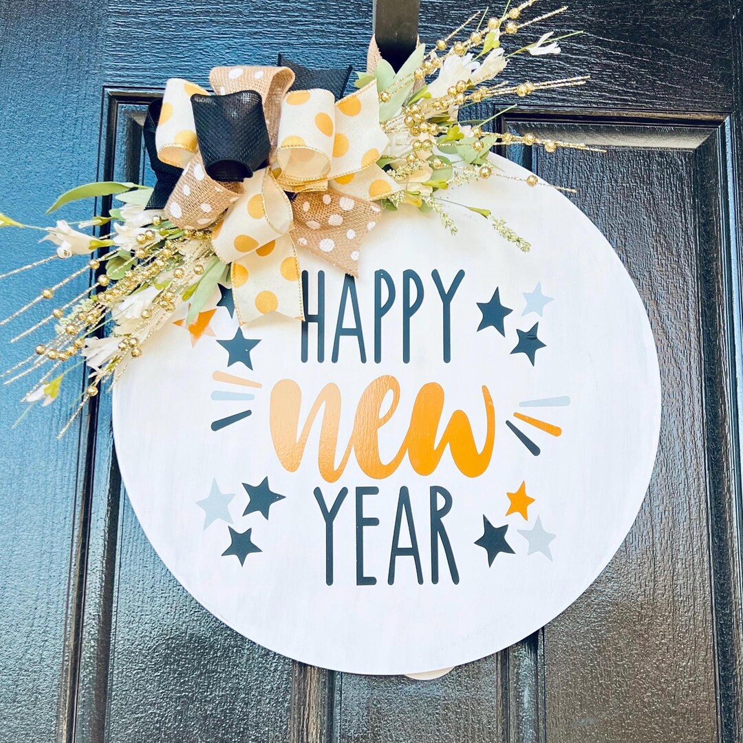 Front Door Decor, New Years Door Sign, Welcome New Year Hanger, Happy ...