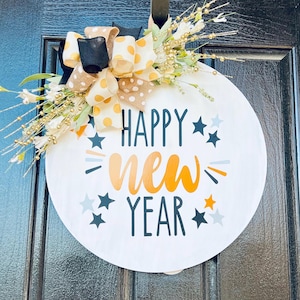 Front Door Decor, New Years Door Sign, Welcome New Year Hanger, Happy ...