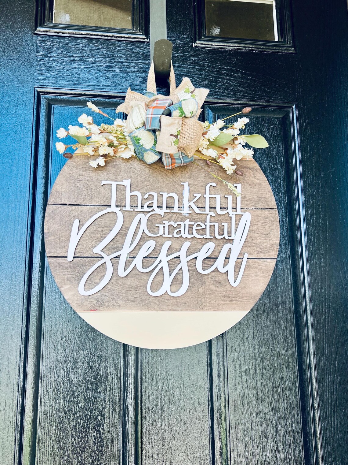 Fall Welcome Door Sign, Thanksgiving Door Hanger, Thankful and Blessed ...