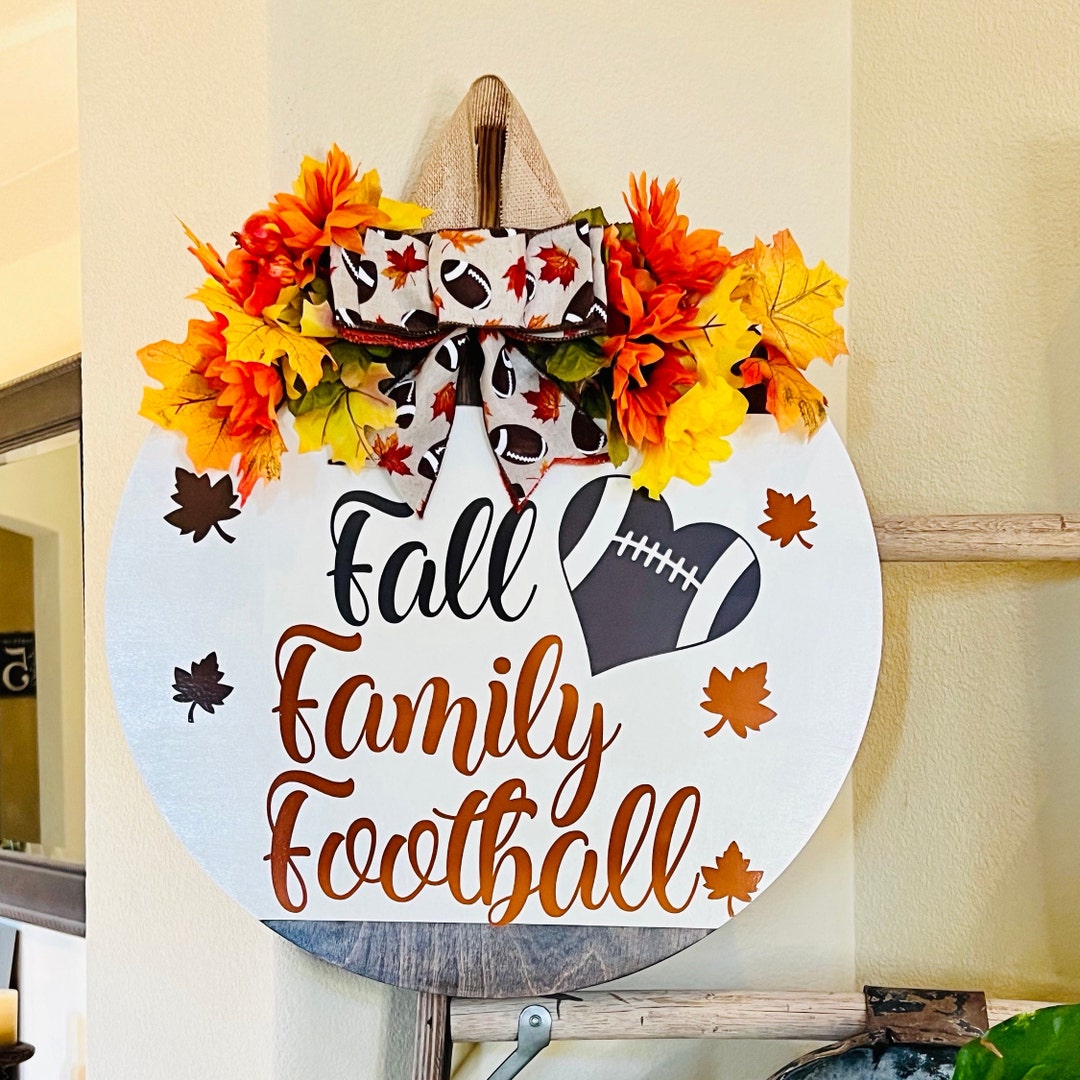 Front Door Decor, Fall, Family, Football Door Hanger, Fall Welcome Sign ...
