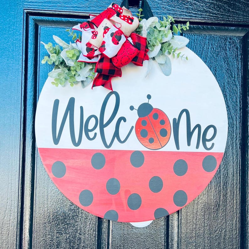 Summer Front Door Decor, Summer Welcome Sign, Ladybug Wreath, Spring ...