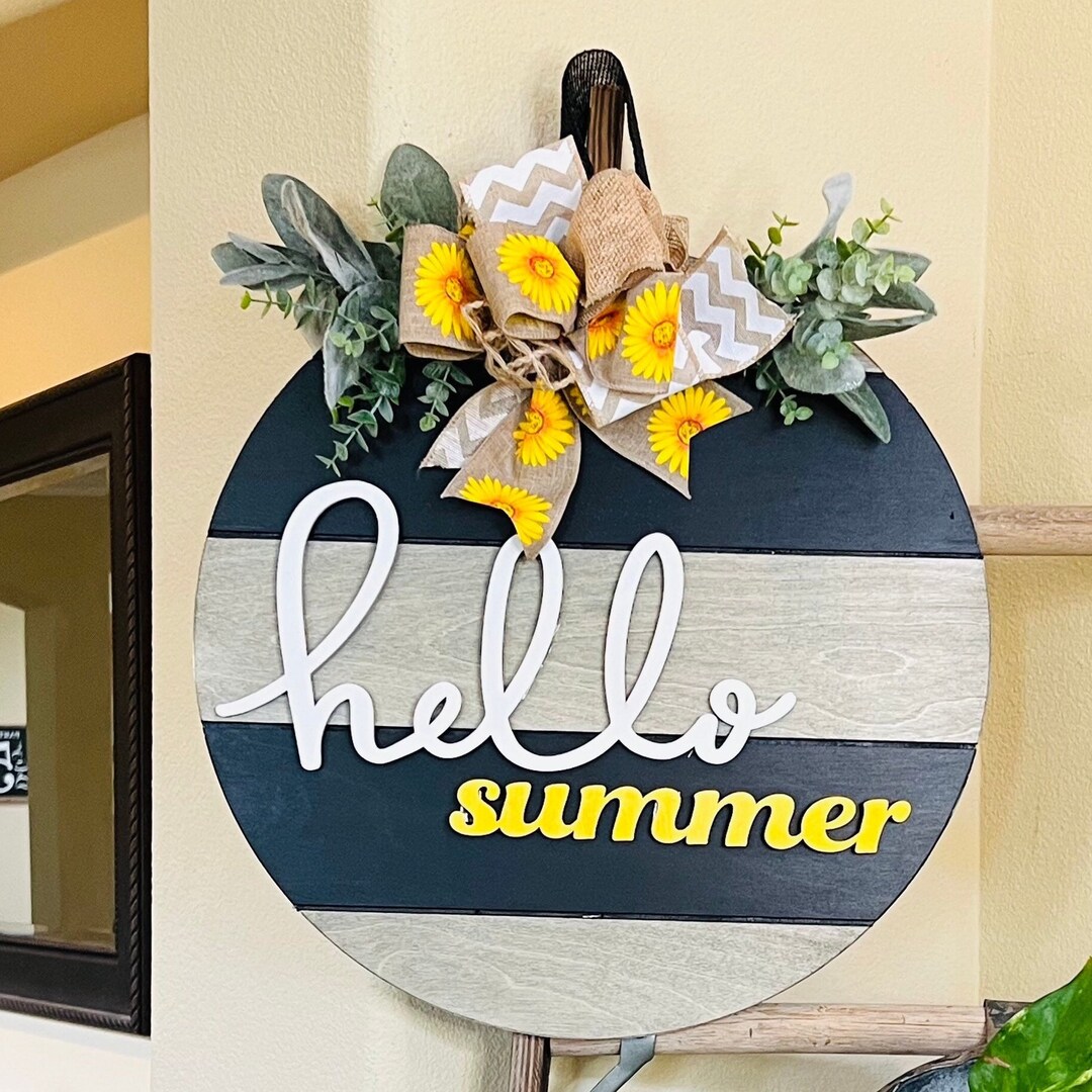 Summer Front Door Decor, Welcome Door Sign, Summer Wreath, Hello Summer ...