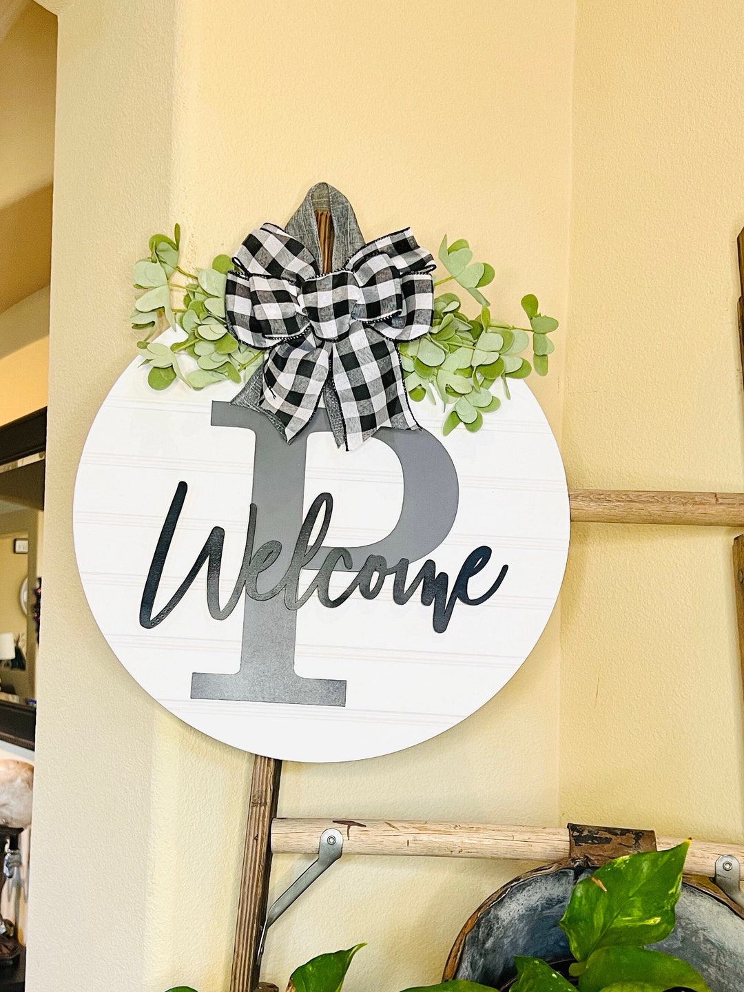 Monogram Front Door Sign, Welcome Door Decor, Front Door Hanger, Wood ...