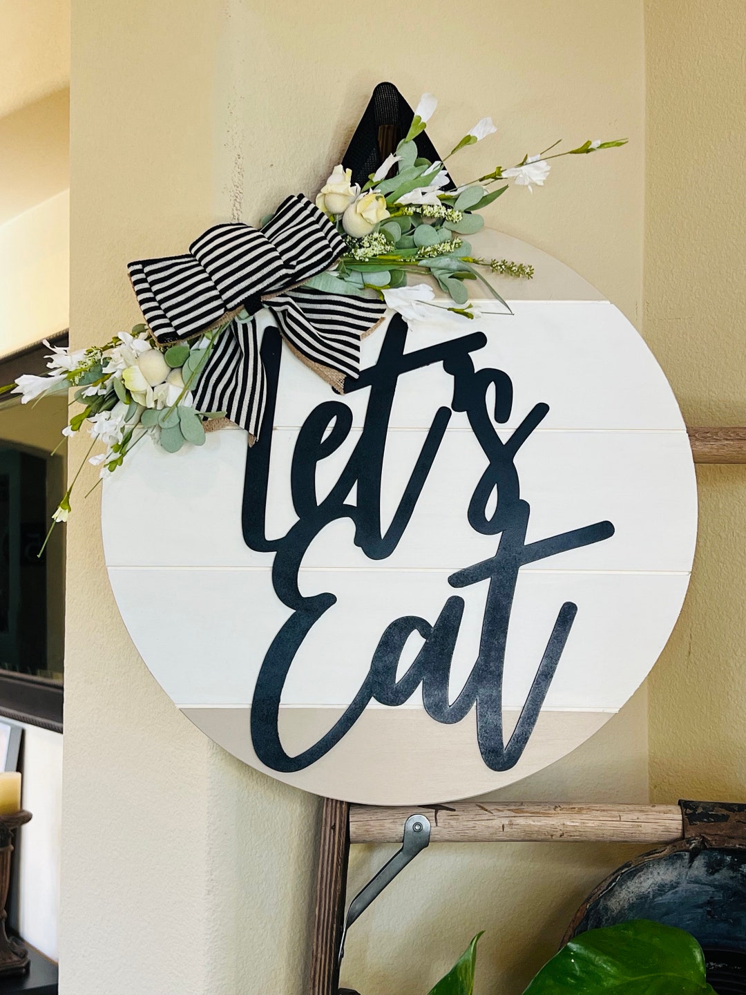Kitchen Farmhouse Sign, Round Kitchen Hanger, Lets Eat Sign, Kitchen ...