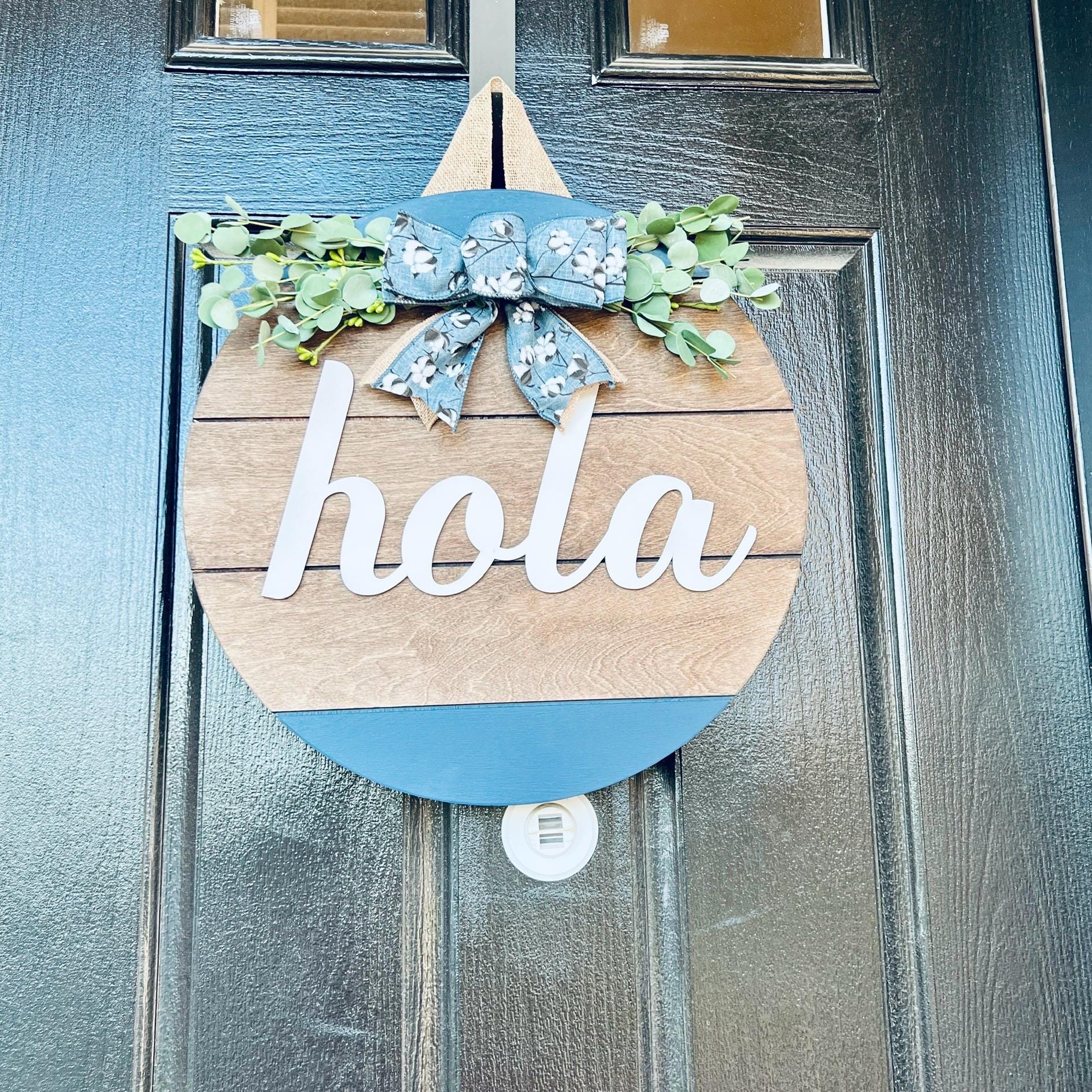Hola Door Sign, Hello Door Hanger, Hola Wood Round Wreath, Door Decor ...