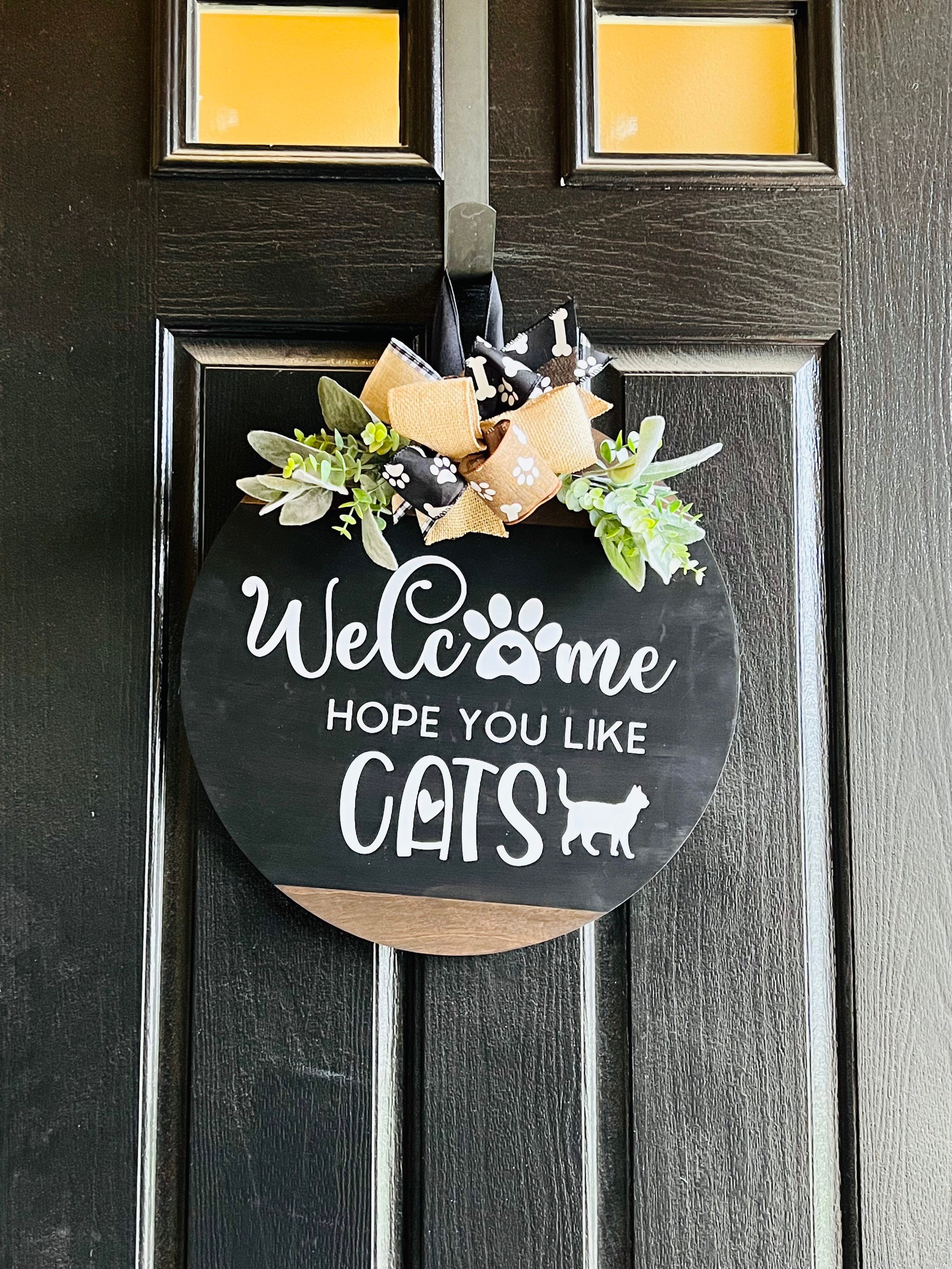 Front Door Decor Welcome Door Sign Cat Door Hanger Cat - Etsy