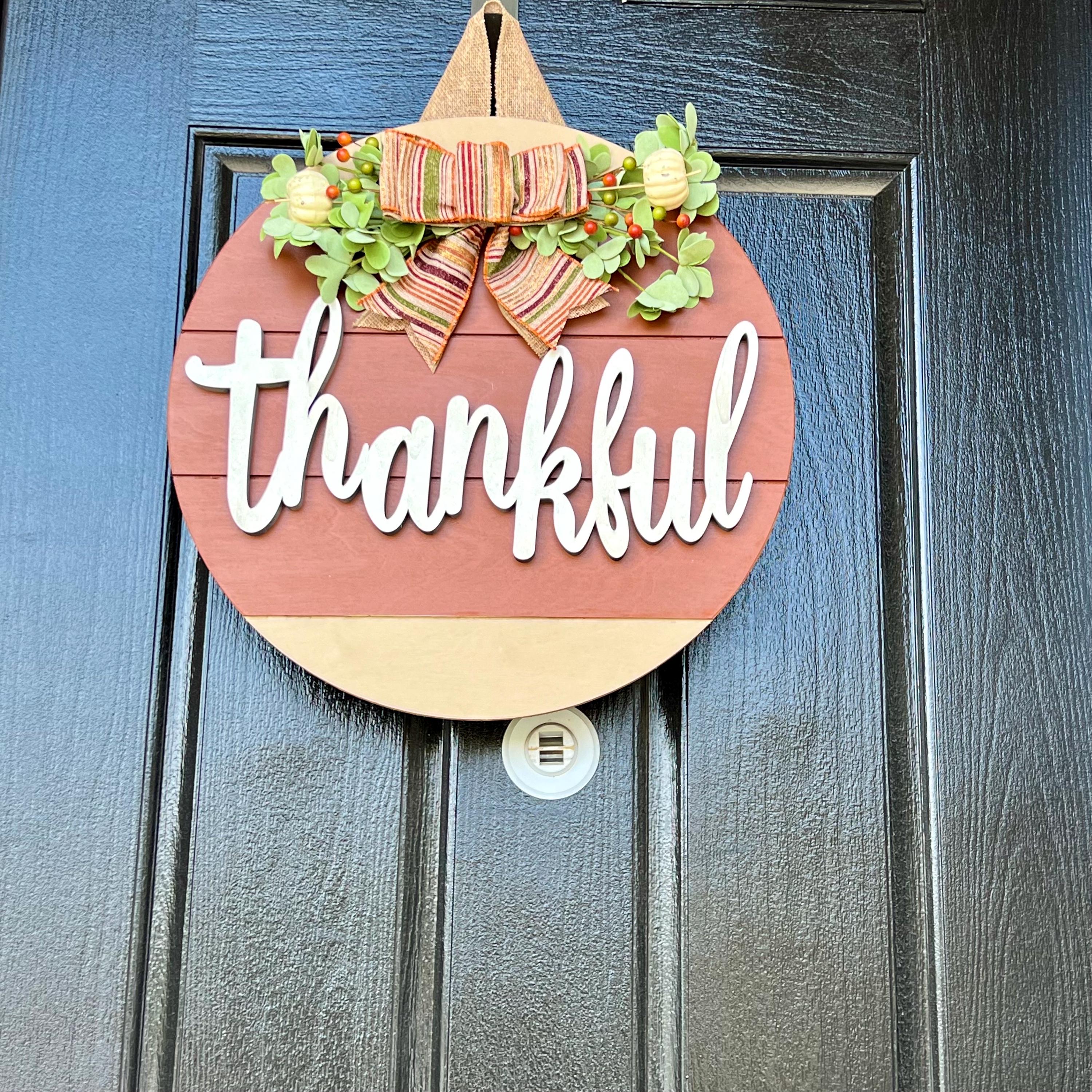 Thanksgiving Door Sign, Fall Door Hanger, Fall Door Decor, Round Wood ...