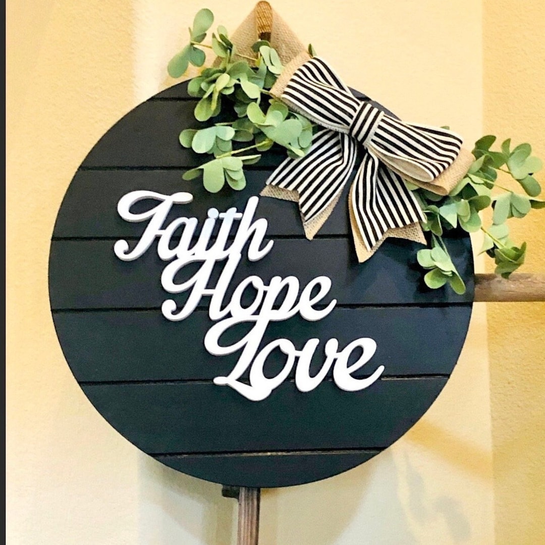 Religious Door Hanger, Front Door Decor, Faith Love Hope, Front Door ...