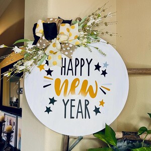 Front Door Decor, New Years Door Sign, Welcome New Year Hanger, Happy ...