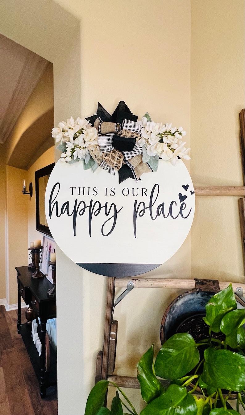 Front Door Decor, Welcome Door Sign, This is Our Happy Place, Front ...
