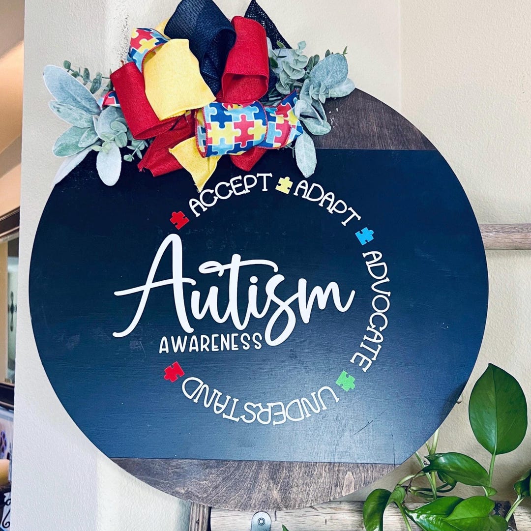 Autism Awareness Door Sign, Front Door Decor, Front Door Hanger, Autism ...