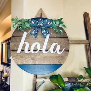 Hola Door Sign, Hello Door Hanger, Hola Wood Round Wreath, Door Decor ...