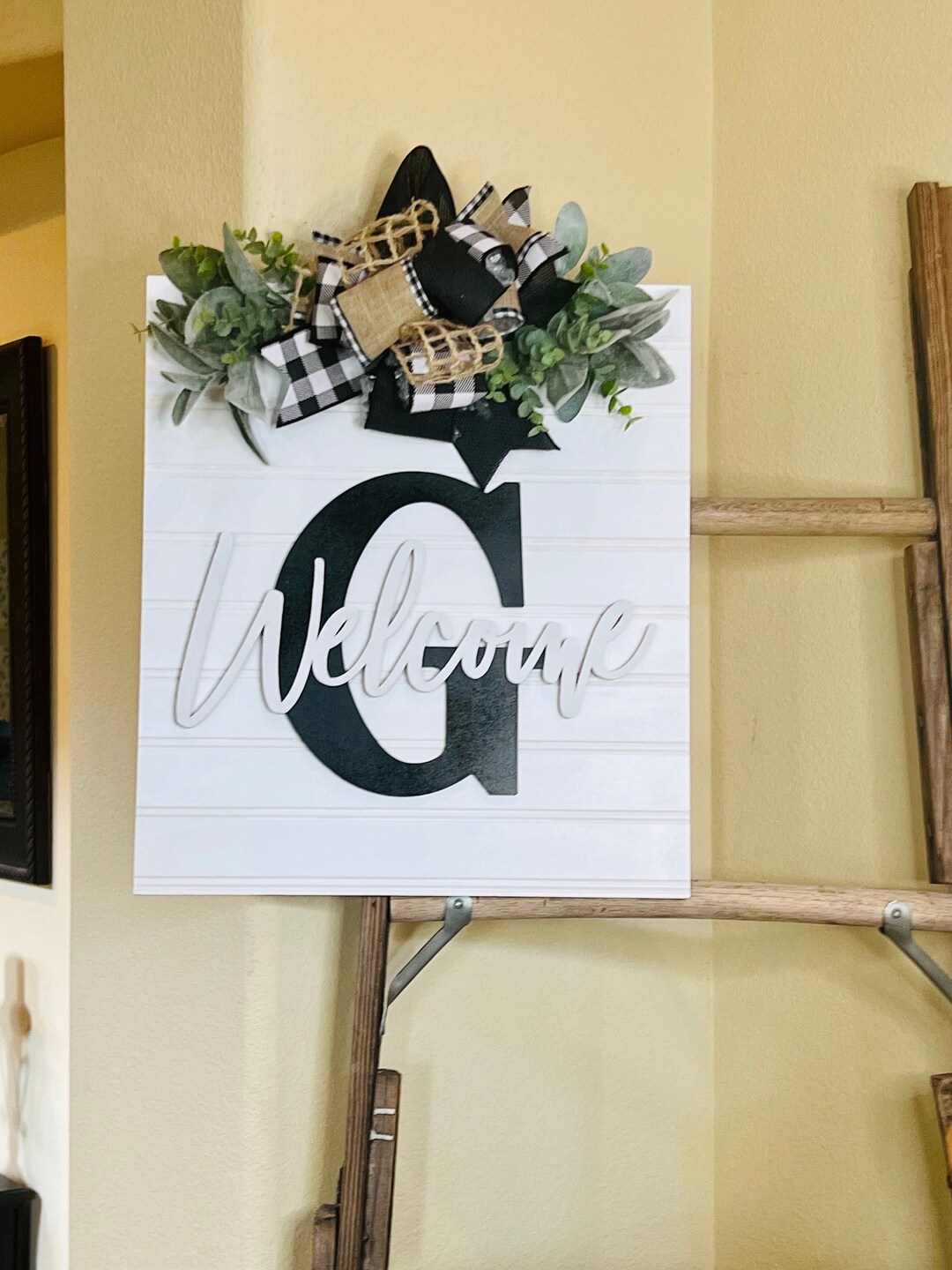 Front Door Decor Last Name/initial Door Sign Personalized - Etsy