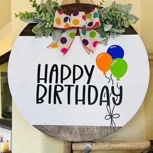 Front Door Decor, Happy Birthday Door Sign, Front Door Wreath, Round ...