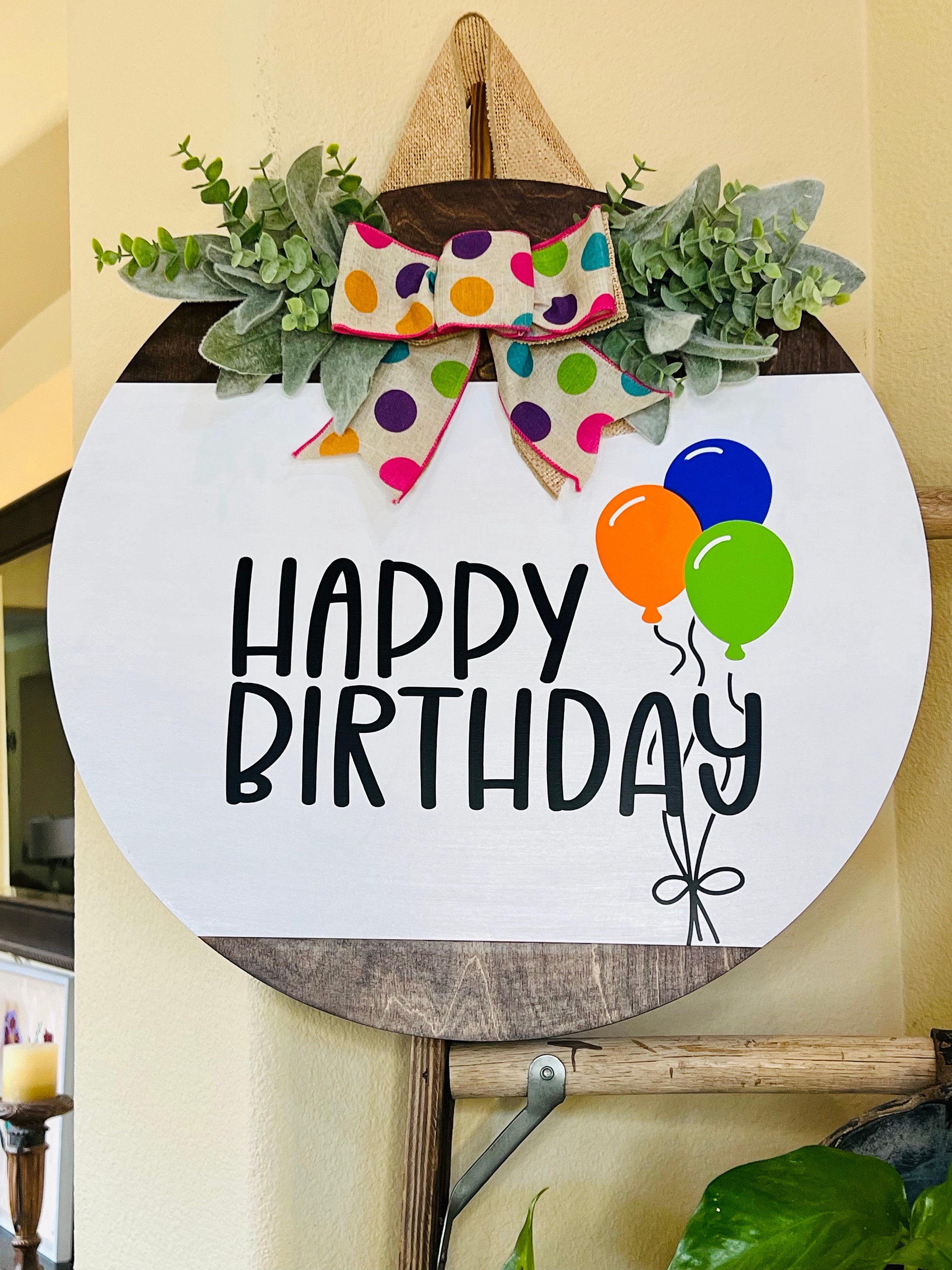Front Door Decor, Happy Birthday Door Sign, Front Door Wreath, Round ...