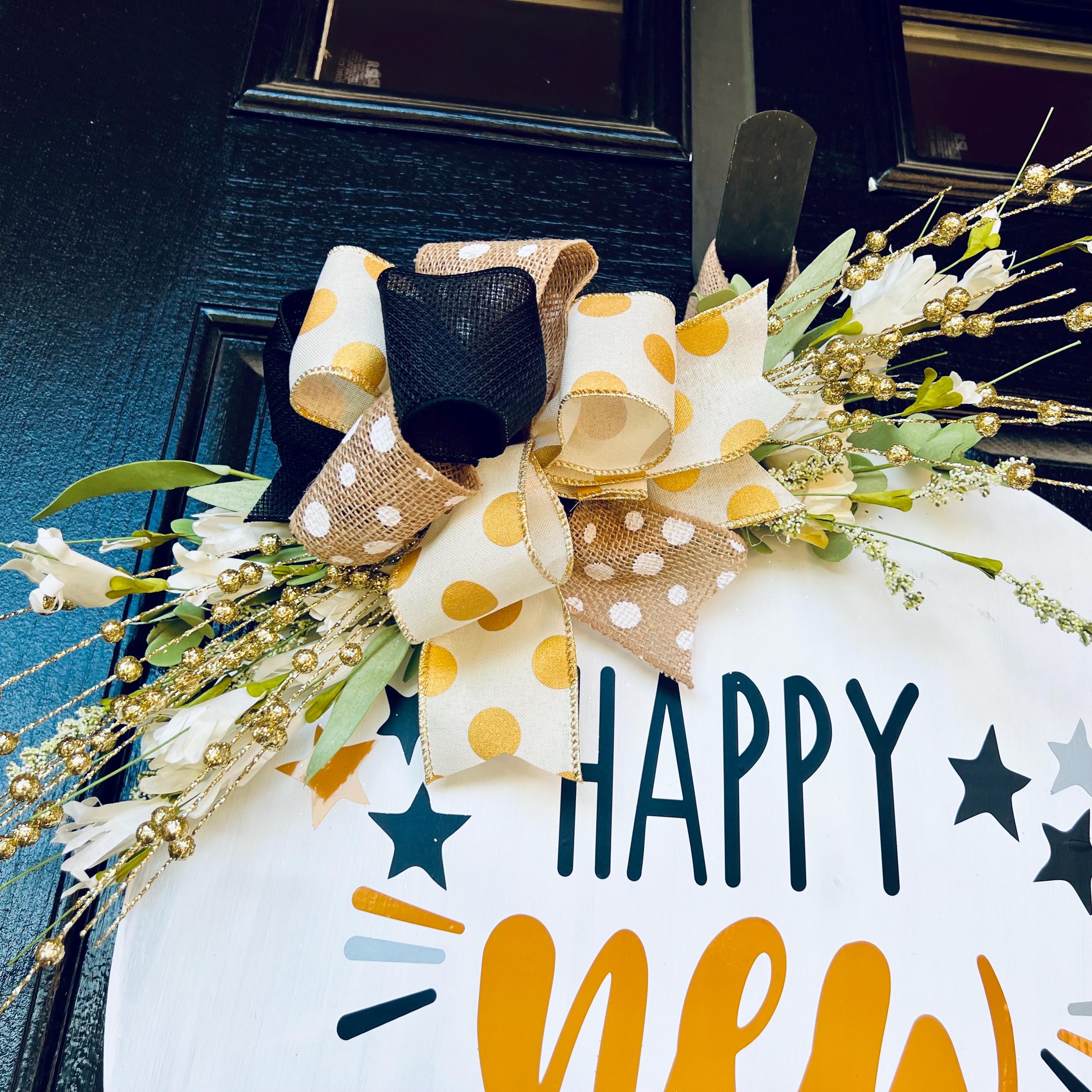 Front Door Decor, New Years Door Sign, Welcome New Year Hanger, Happy ...
