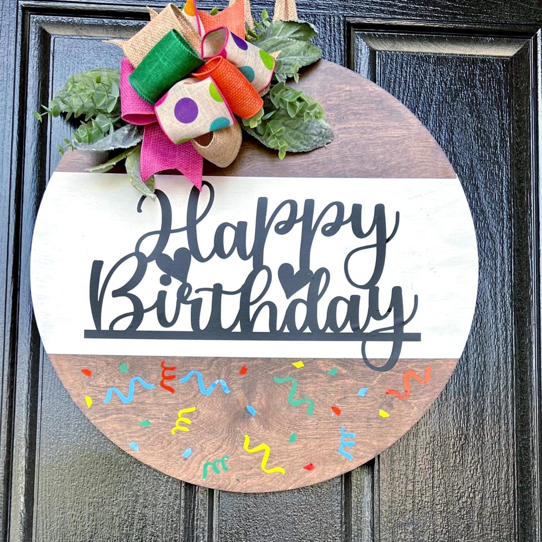 Happy Birthday Door Hanger: Round Wood Front Door Decor - Etsy