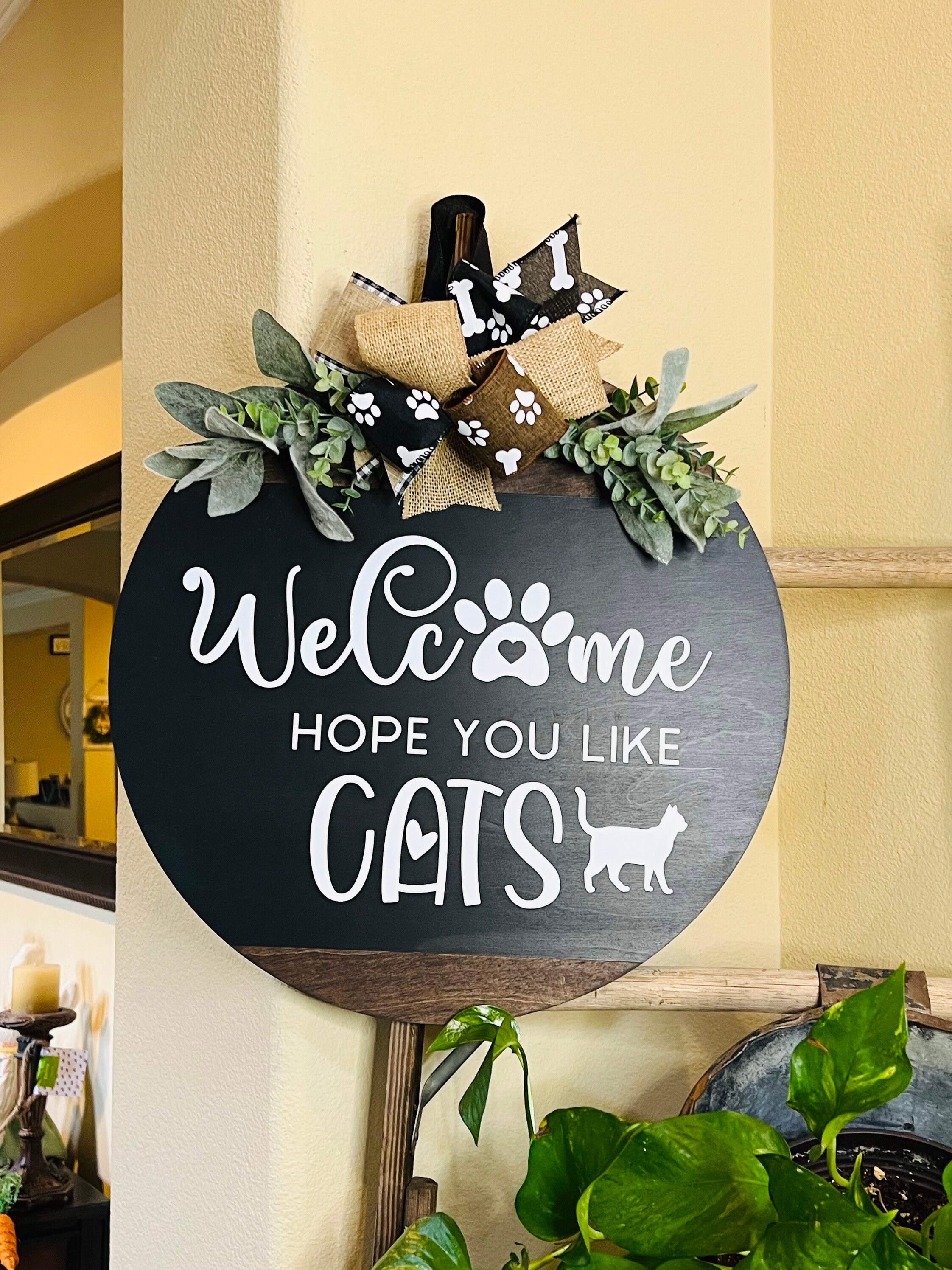 Front Door Decor Welcome Door Sign Cat Door Hanger Cat - Etsy