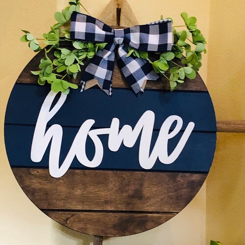 Round Wood Sign Hello Door Hanger Welcome Sign Circle - Etsy