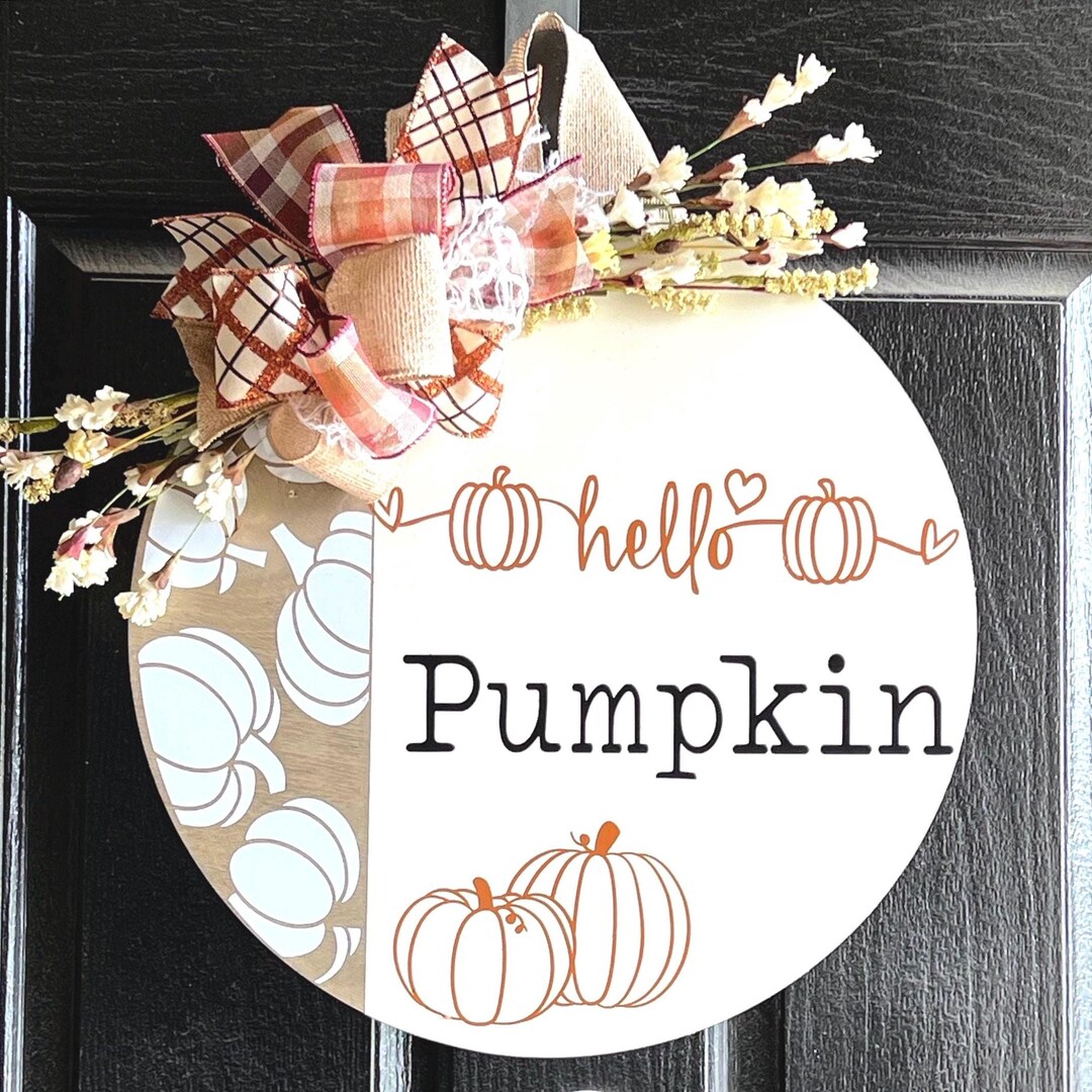 Fall Front Door Decor, Welcome Door Sign, Hello Pumpkin, Front Door ...