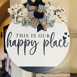 Front Door Decor, Welcome Door Sign, This is Our Happy Place, Front ...