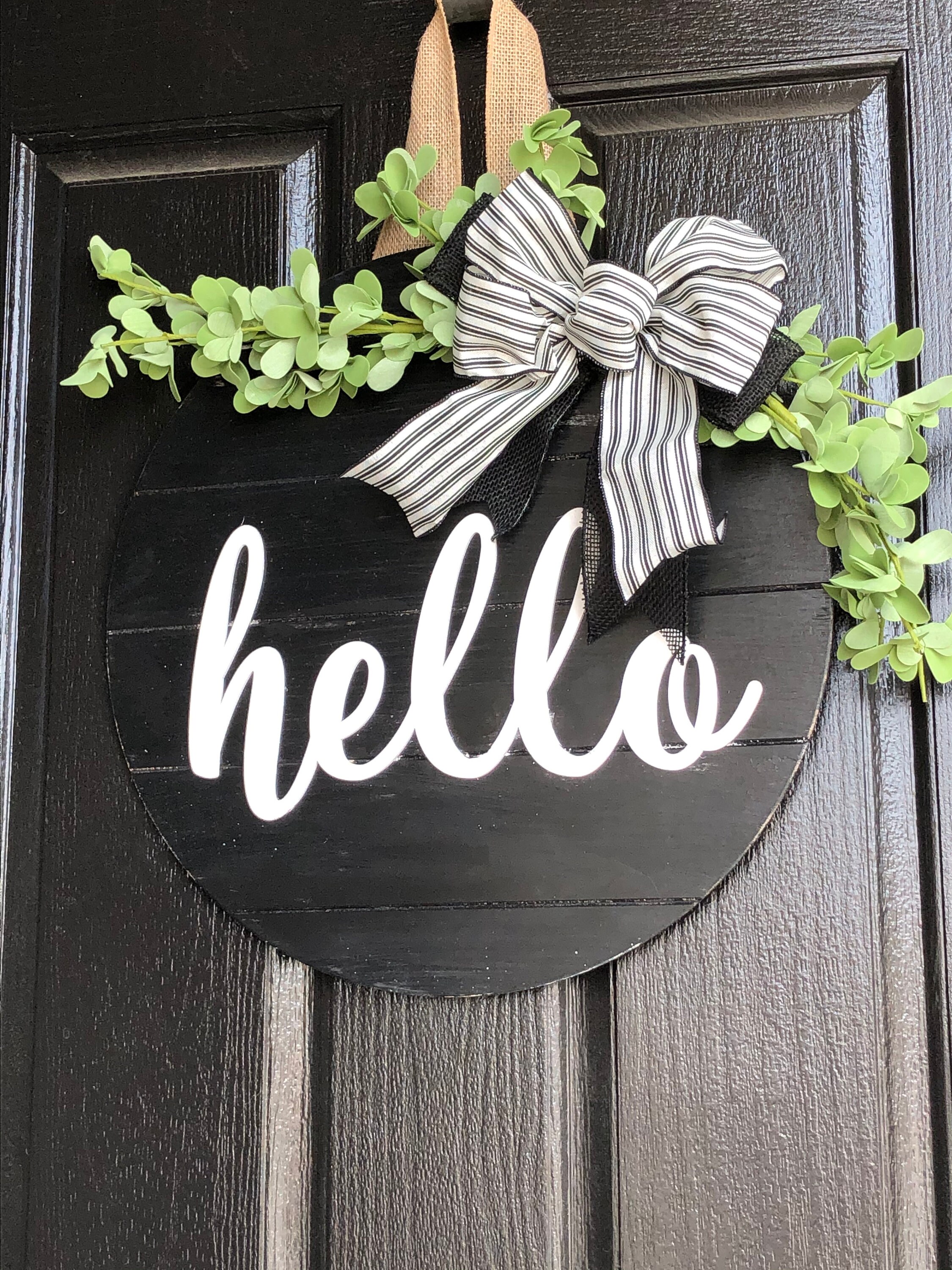 Black Hello Door Sign Welcome Door Hanger Farmhouse Front | Etsy