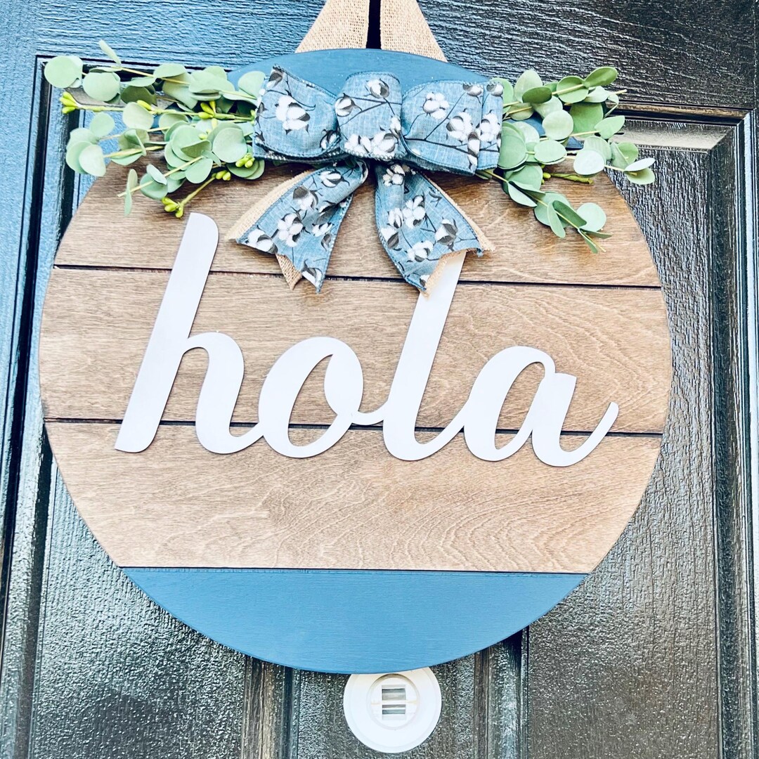 Hola Door Sign, Hello Door Hanger, Hola Wood Round Wreath, Door Decor ...