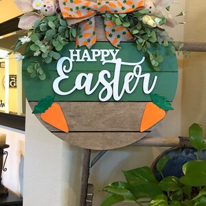 Easter Round Welcome Sign, Door Decoration, Wood Wreath - Etsy