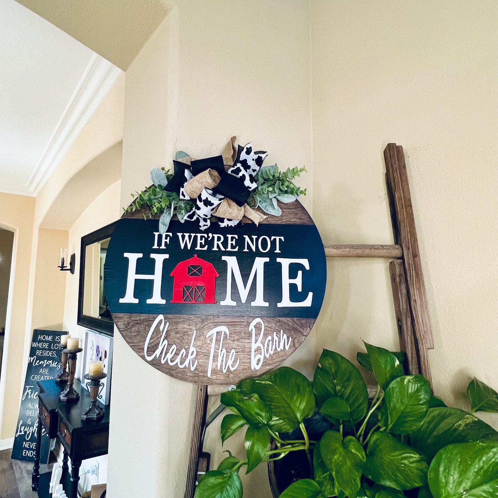 Welcome Front Door Decor, Country Cow Print Door Hanger, Farmhouse ...