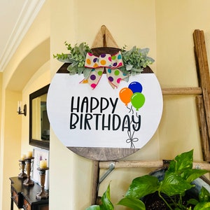 Front Door Decor, Happy Birthday Door Sign, Front Door Wreath, Round ...