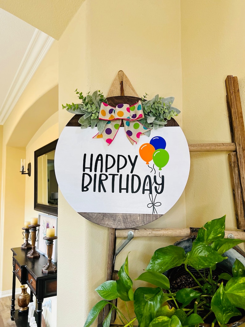 Front Door Decor, Happy Birthday Door Sign, Front Door Wreath, Round ...