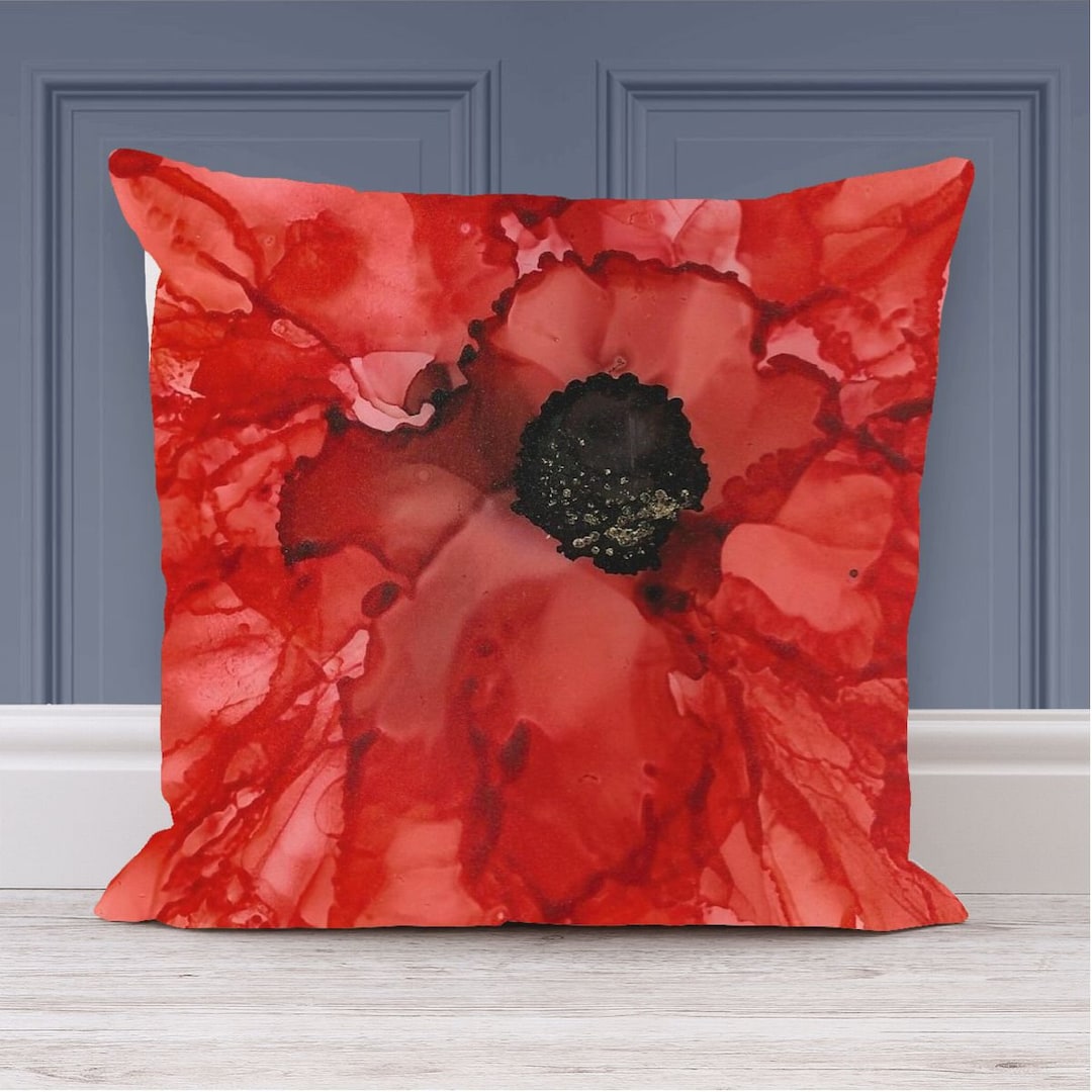 Red Poppy Vegan Suede Cushion: Luxury Floral Home Decor - Etsy UK