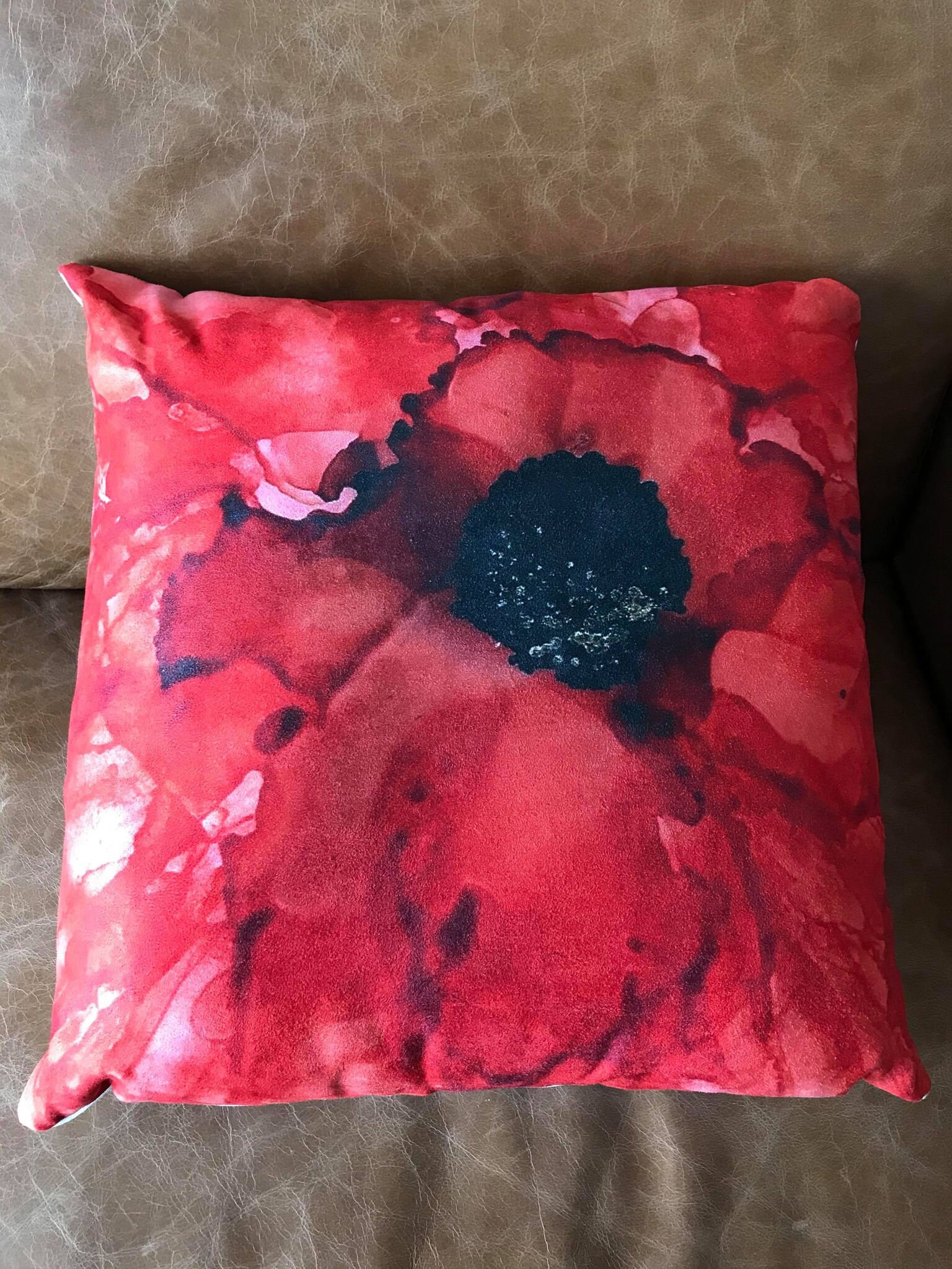 Red Poppy Vegan Suede Cushion: Luxury Floral Home Decor - Etsy UK