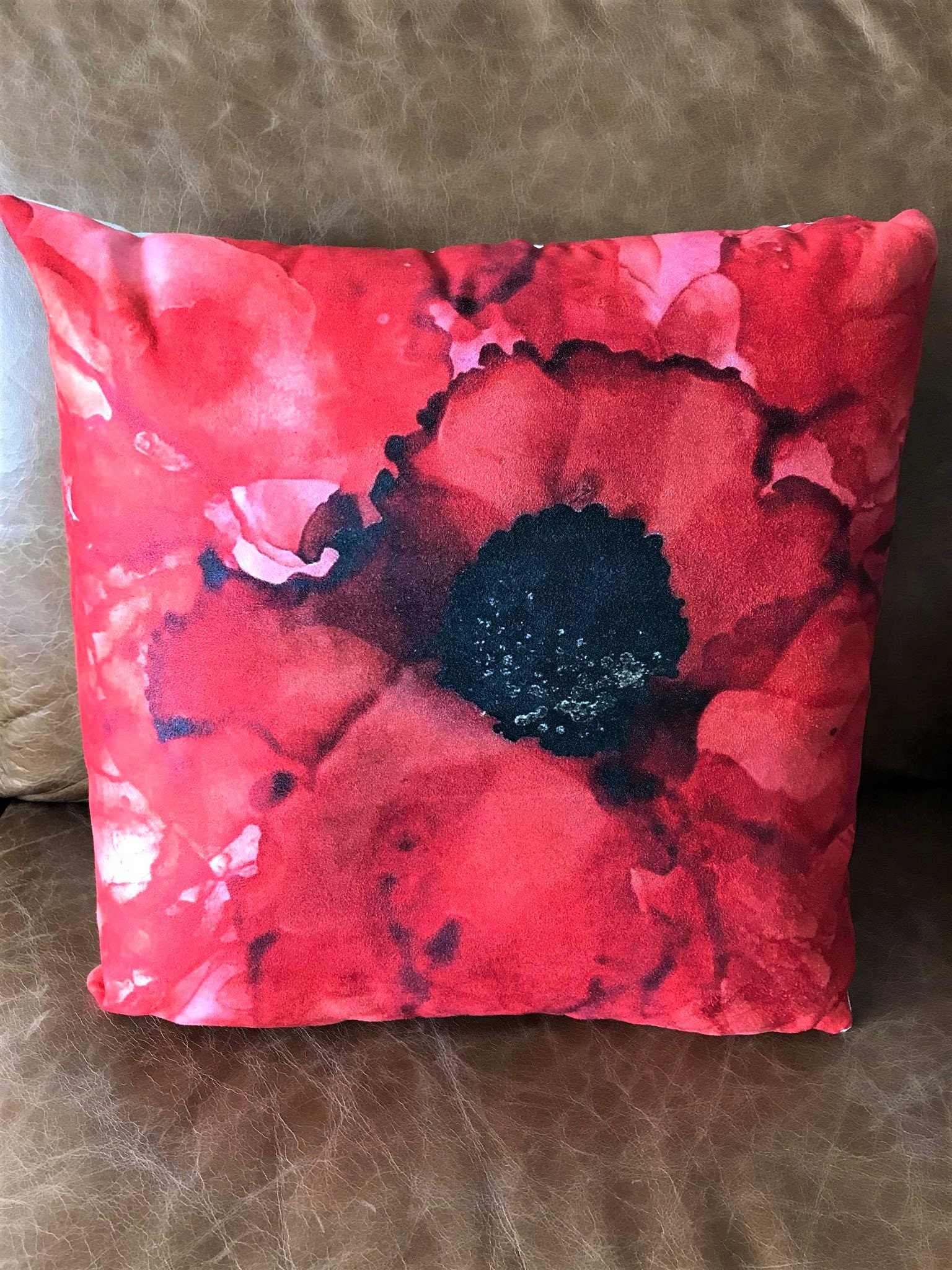 Red Poppy Vegan Suede Cushion: Luxury Floral Home Decor - Etsy UK