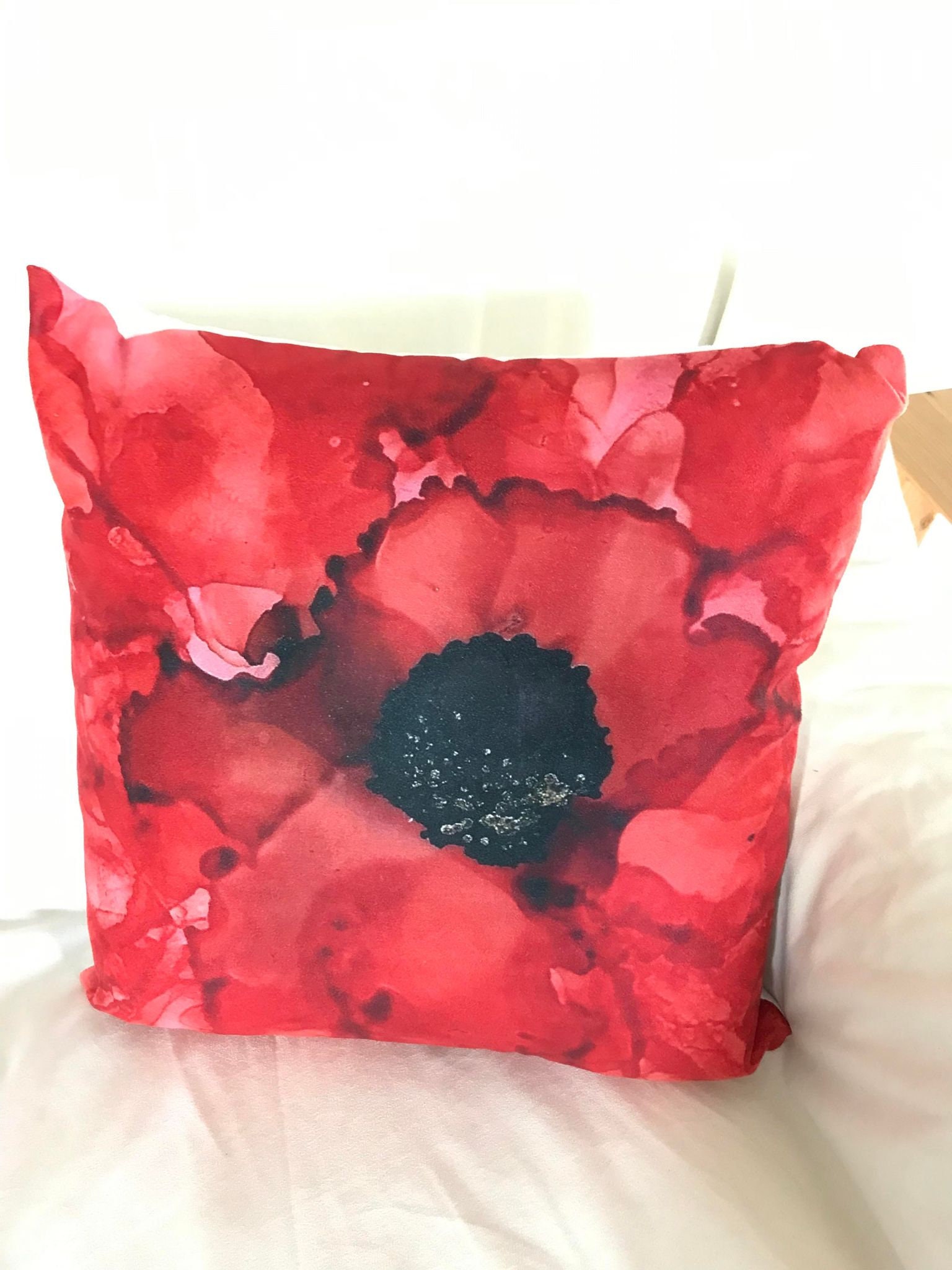 Red Poppy Vegan Suede Cushion, Luxury Cushion Gift for Mum, Faux Suede ...