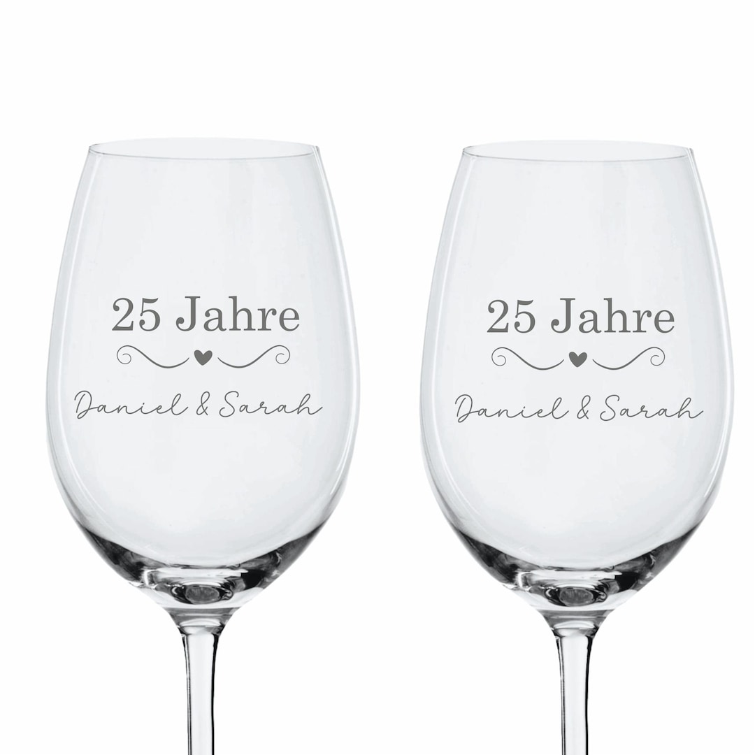 Silver Wedding 25 Years Wine Glass Set by Leonardo Engraving With Your ...