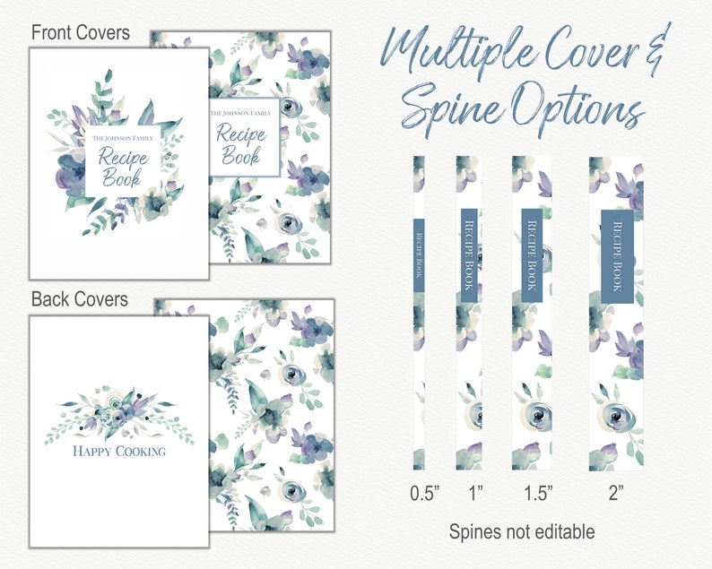 Editable Recipe Binder Kit / Watercolor Floral / Printable Recipe ...