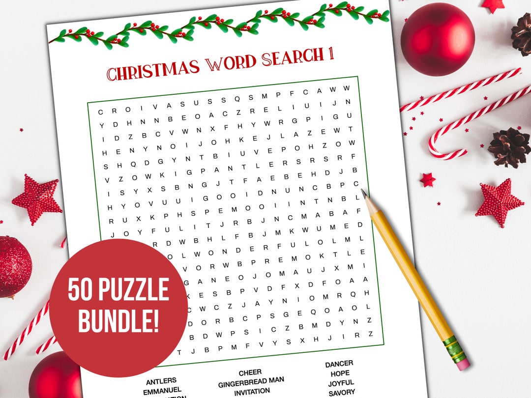 Christmas Word Search Bundle | 50 Large Print Puzzles & Solutions ...