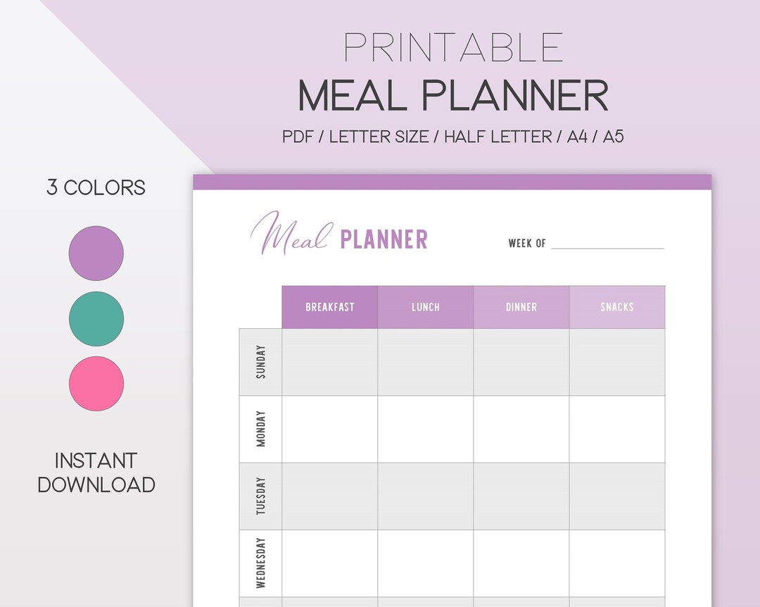 Meal Planner Printable / Weekly Meal Plan / Menu Planner / Agenda ...
