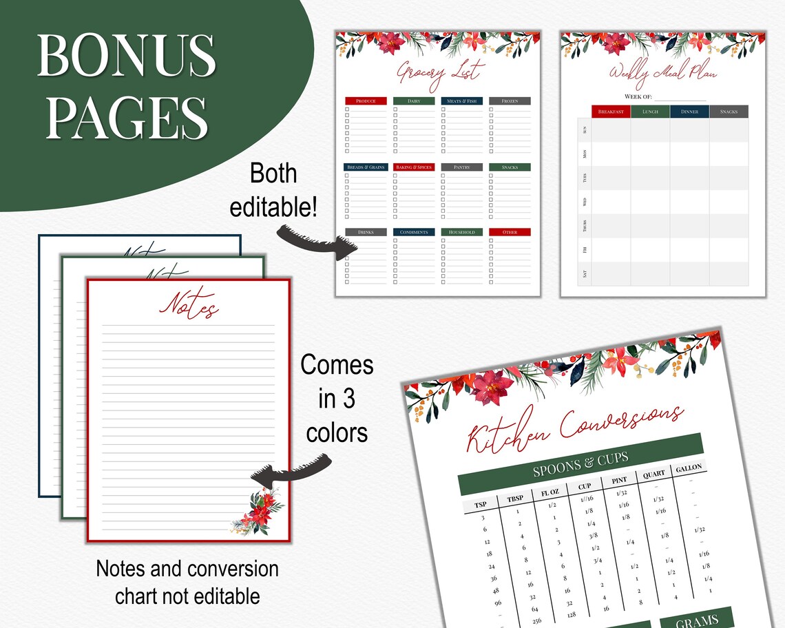 Editable Christmas Holiday Recipe Binder Kit / Printable Recipe ...