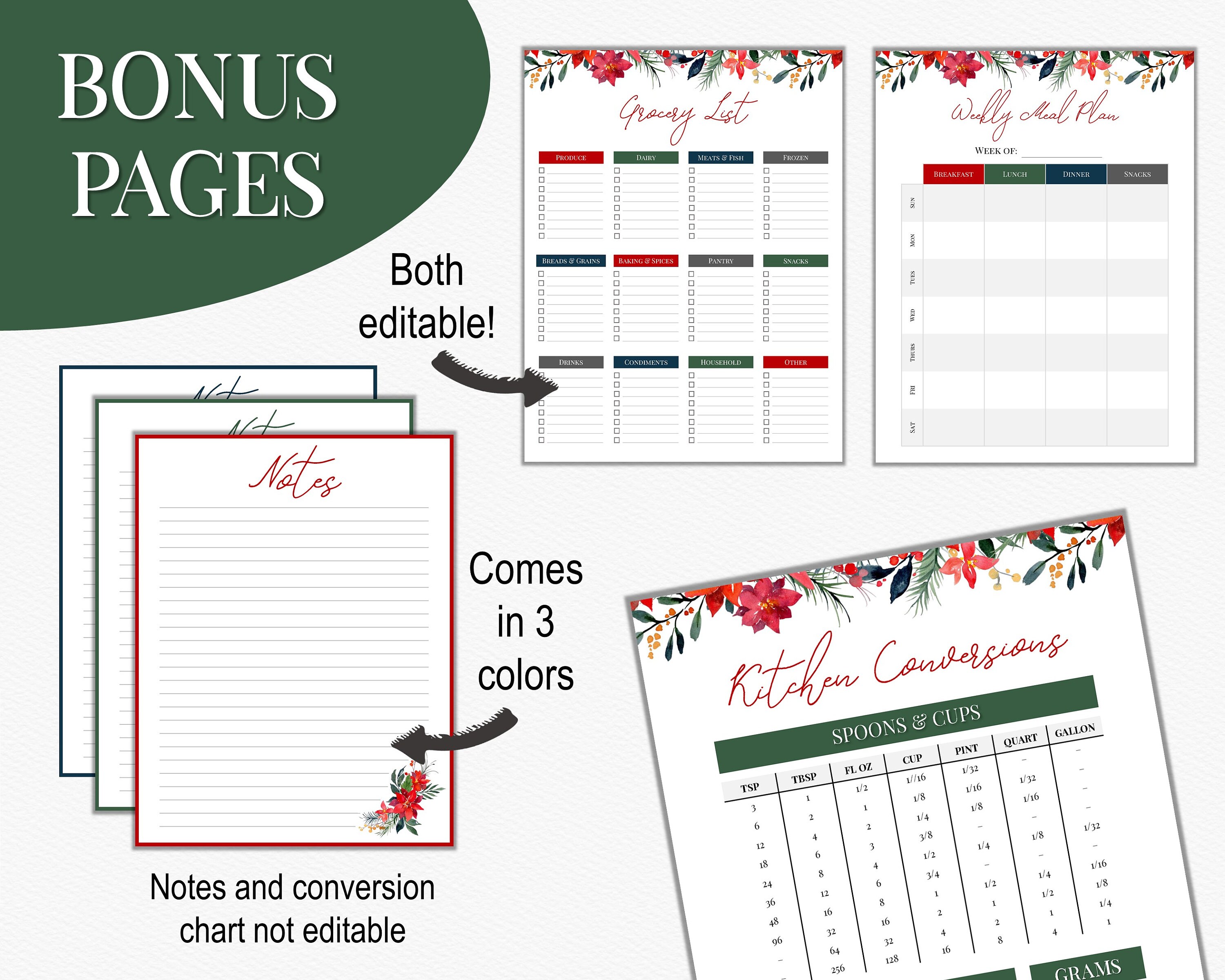 Editable Christmas Holiday Recipe Binder Kit / Printable Recipe ...