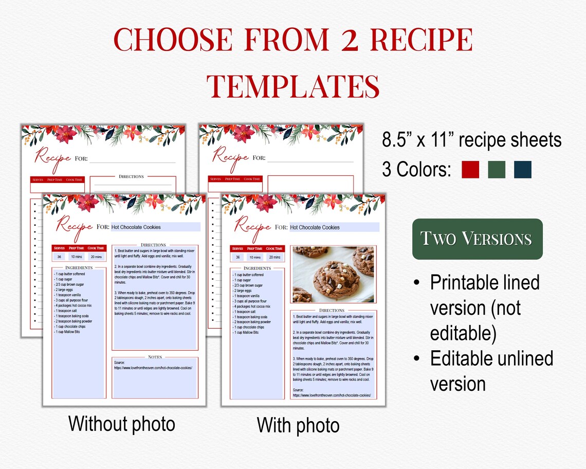 Editable Christmas Holiday Recipe Binder Kit / Printable Recipe ...