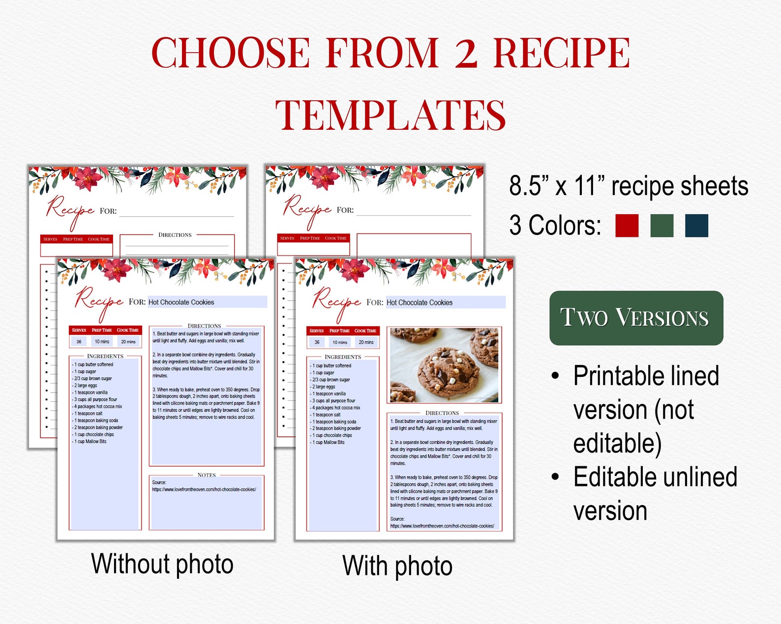 Editable Christmas + Holiday Recipe Binder Kit / Printable Recipe ...