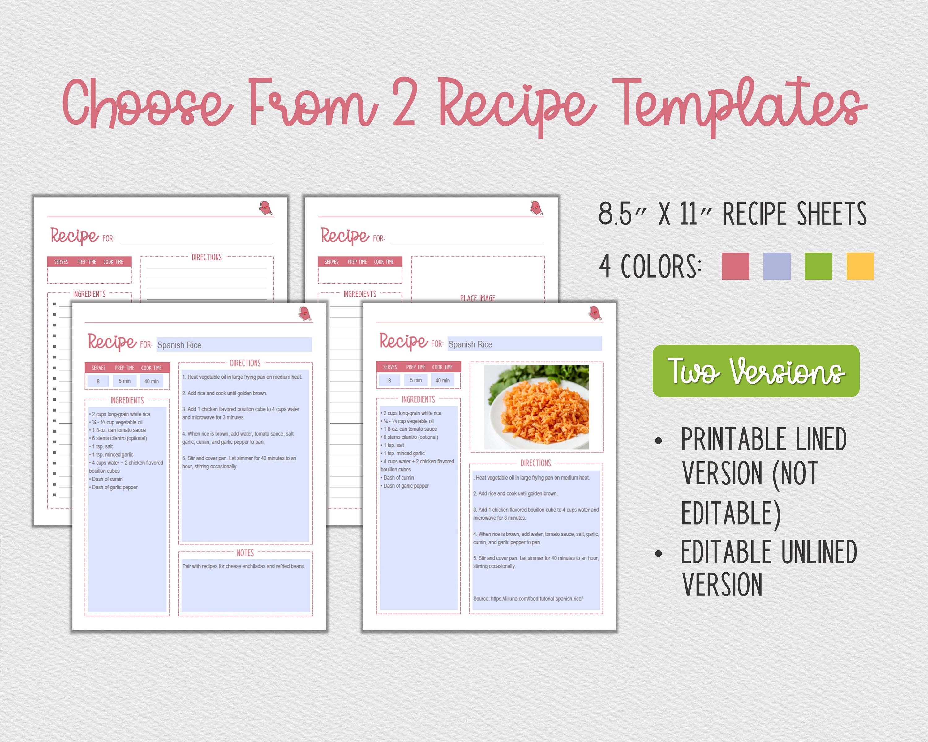 Editable Recipe Binder Kit / Printable Recipe Templates + Recipe Cards ...