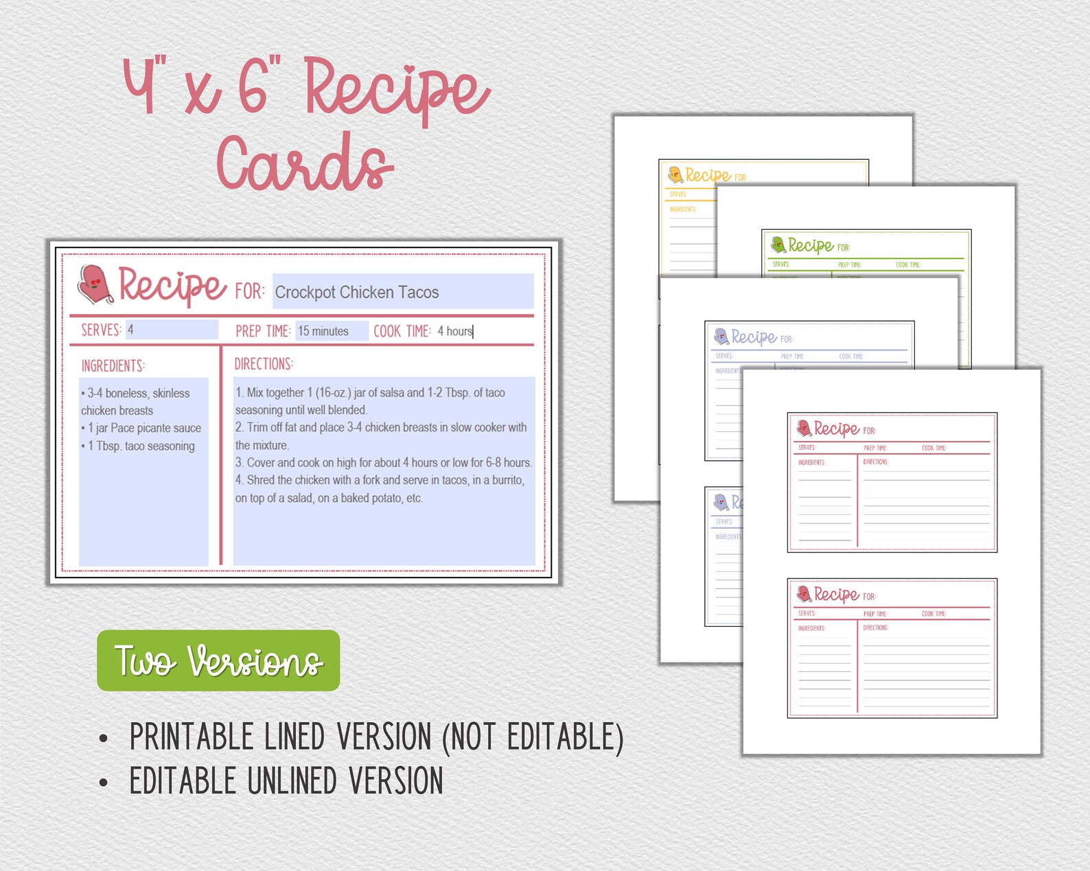 Editable Recipe Binder Kit / Printable Recipe Templates + Recipe Cards ...
