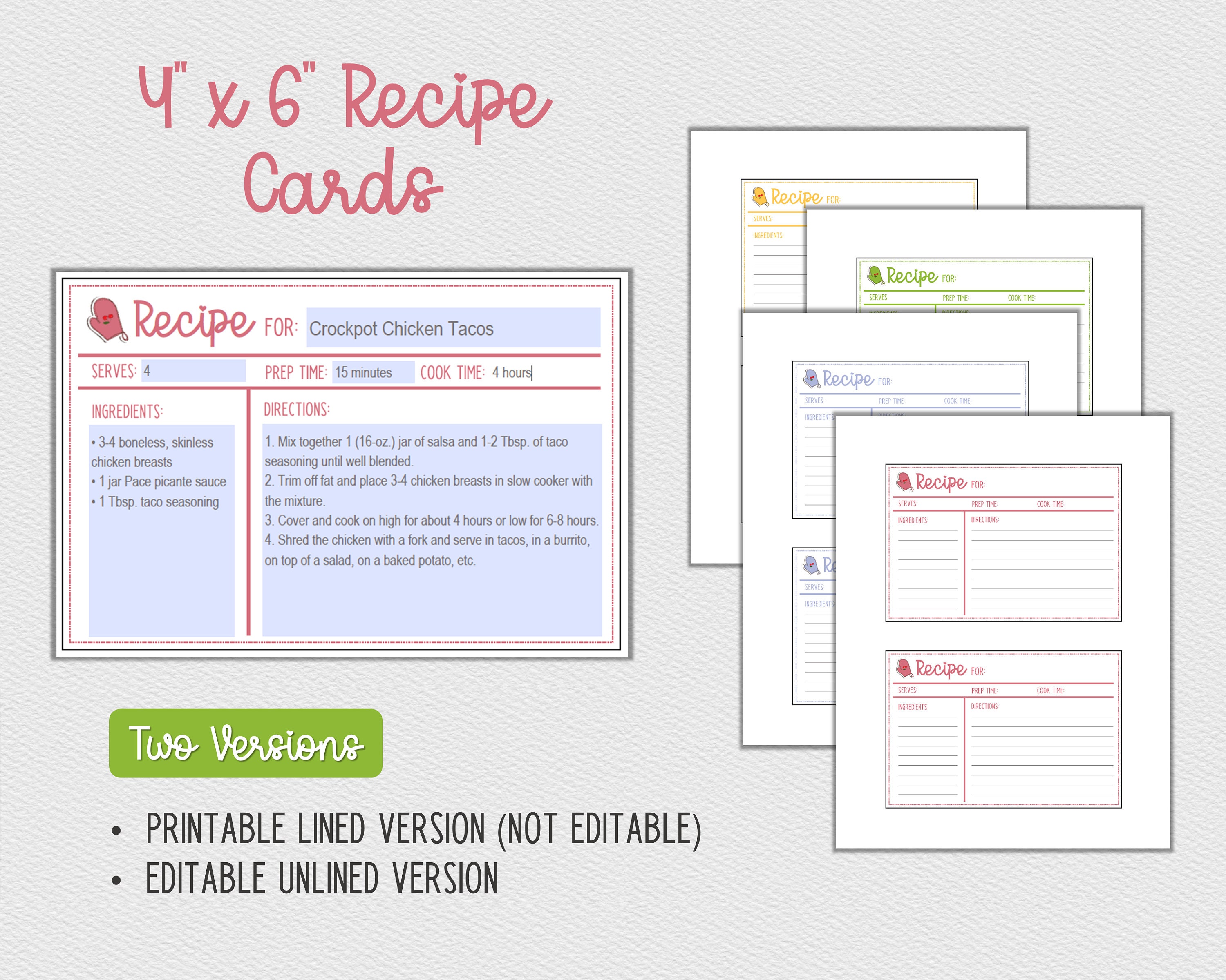 Editable Recipe Binder Kit / Printable Recipe Templates + Recipe Cards ...